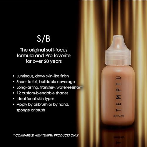 TEMPTU S/B Silicone-Based Airbrush Foundation: Professional Long-Wear Liquid Makeup, Sheer To Full Coverage For A Hydrated, Healthy-Looking Glow & Luminous, Dewy Finish On All Skin Types, 004 Sand, 1 Fl Oz