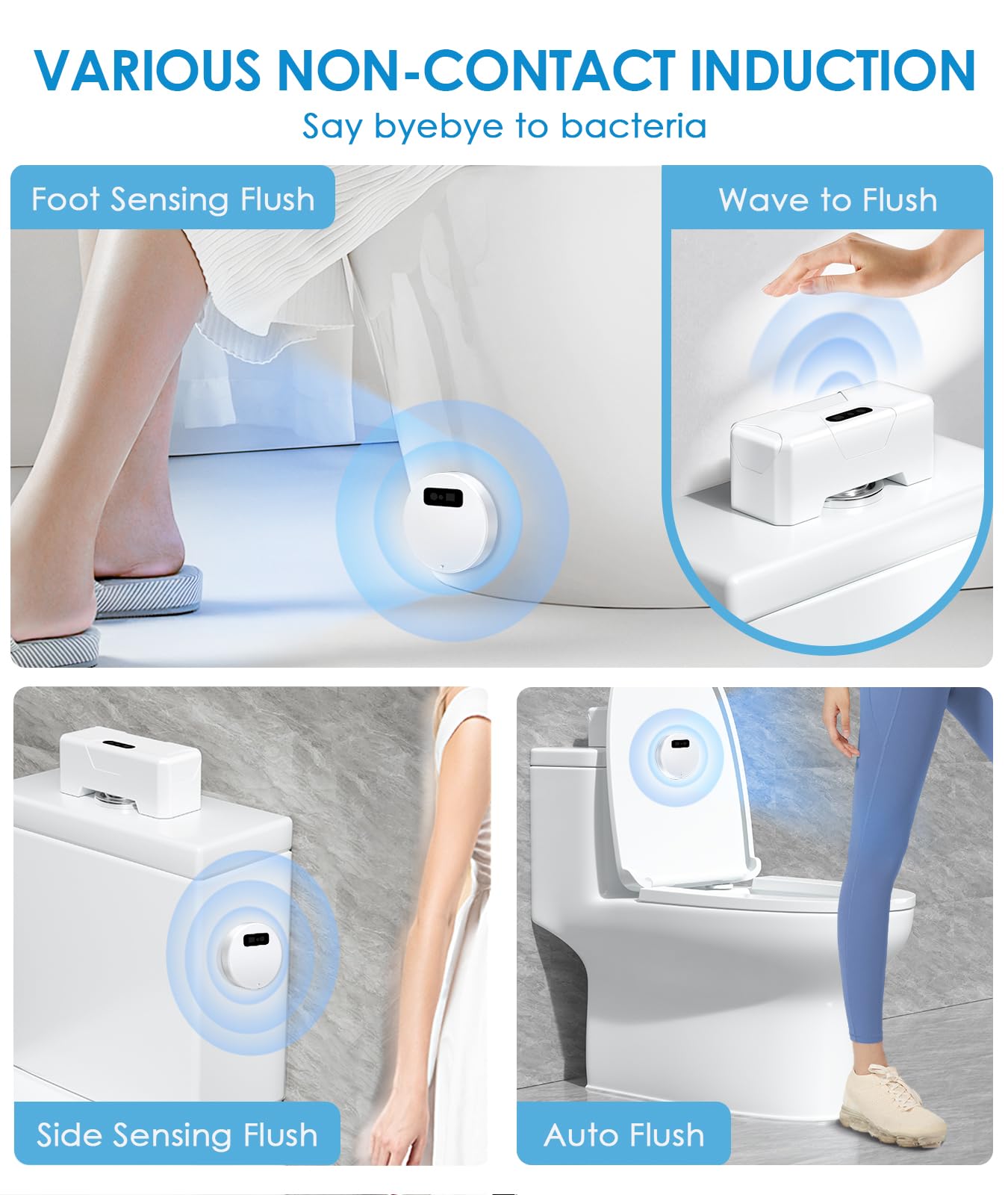 Automatic Toilet Flusher, 2023 Upgraded Touchless Toilet Flush Kit Toilet Flusher Replacement Kit for Most Homes and Public Toilets with Infrared Sensor, Rechargeable USB Charging and IPX6 Waterproof