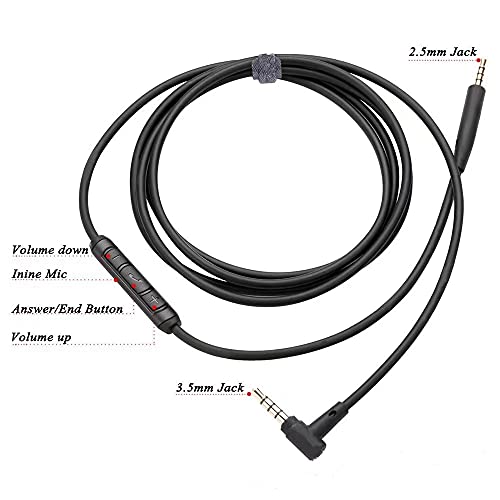 CYPHER.V Replacement Audio Extension Cable Cord Wire,for Bose QuietComfort QC25 QC35 Soundlink SoundTrue On Ear Headphones with in Line Mic Volume Control (Black)