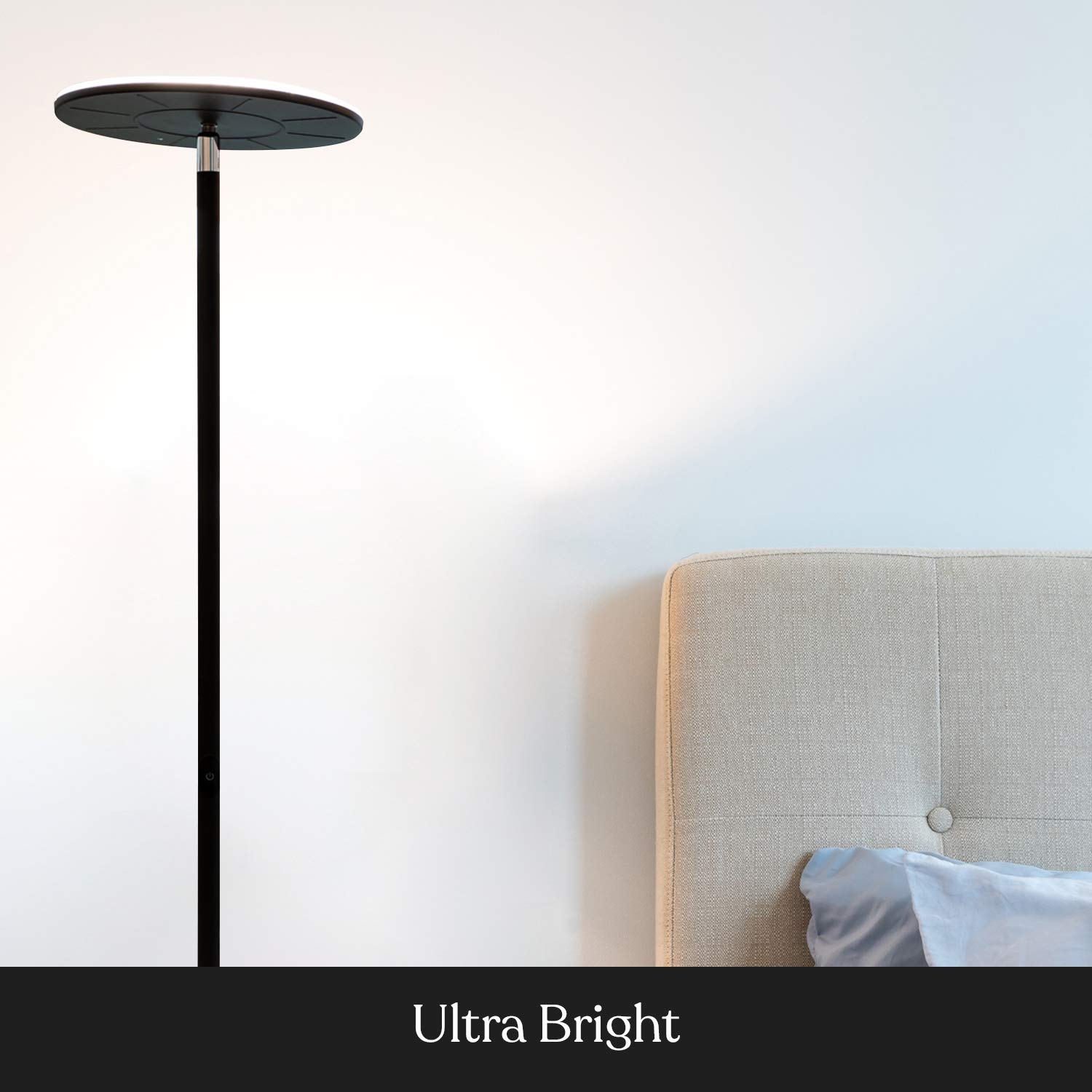 Brightech Sky Flux Dimmable LED Floor Lamp β Super Bright Floor Lamp for Living Room and Offices β Torchiere Standing Lamp with 3 Light Options, Tall Lamp for Bedroom Reading and More - Black