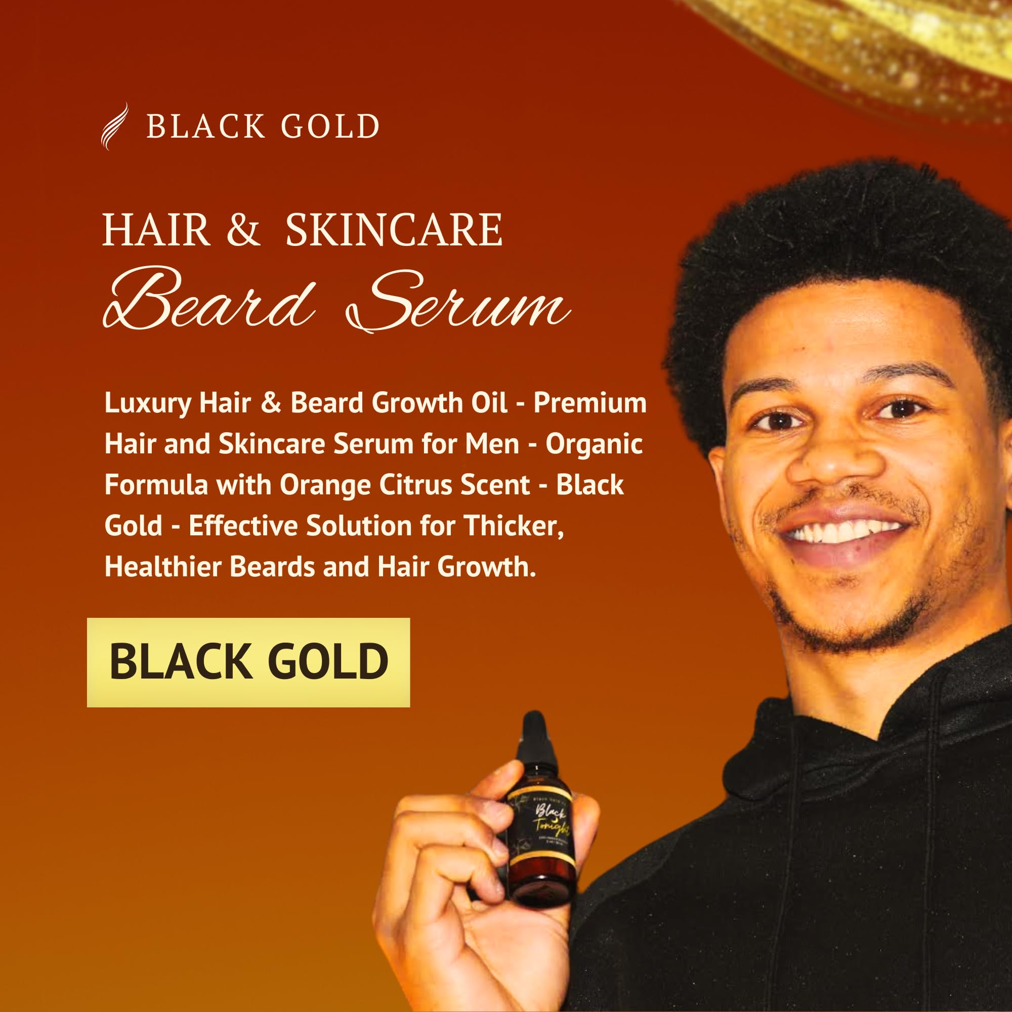 Black Tonight Premium Beard Oil β Organic Beard Growth Serum with Orange Citrus Scent β Luxury Beard & Hair Growth Serum that Softens, Conditions, Strengthens & Protects - 1oz