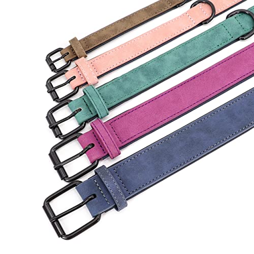 Didog Soft Padded Leather Dog Collar, Breathable Heavy Duty Dog Collar Leather with Adjustable Rust-Proof Metal Buckle for Small Medium Large Dogs (L: Total Length 20", Fit 14-17" Neck, Brown)