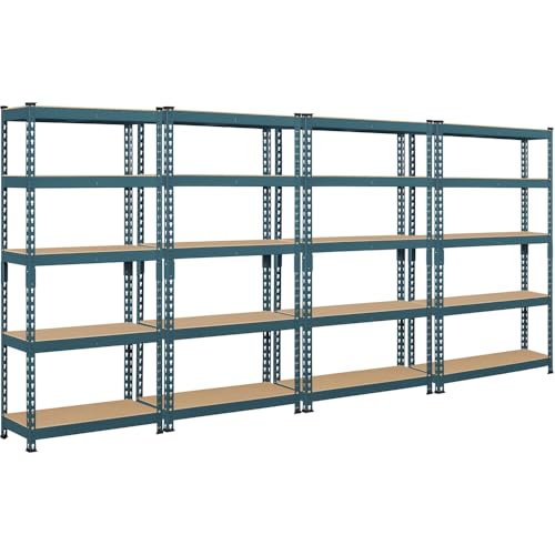 CFSAFK 4 Pieces of 5 Tiers Boltless Storage Shelf for Home Warehouse, Neptune Blue