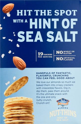 Blue Diamond Almonds Nut-Thins Gluten Free Cracker Crisps, Hint Of Sea Salt, Family Size, Sea Salt, 7.7 oz