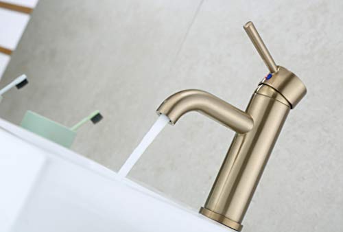 Derengge Single Lever Bathroom Faucet,Single Hole Bathroom Sink Faucet,Brushed Gold Lavatory Faucet,F-509-CS