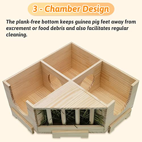 Fhiny Guinea Pig Wooden Castle with Hay Holder, Ventilated Chinchilla Hideout with Feeding Bowl Ladder, Small Animal Multi Chamber Hideaway for Young Guinea Pigs Chinchillas Hedgehogs