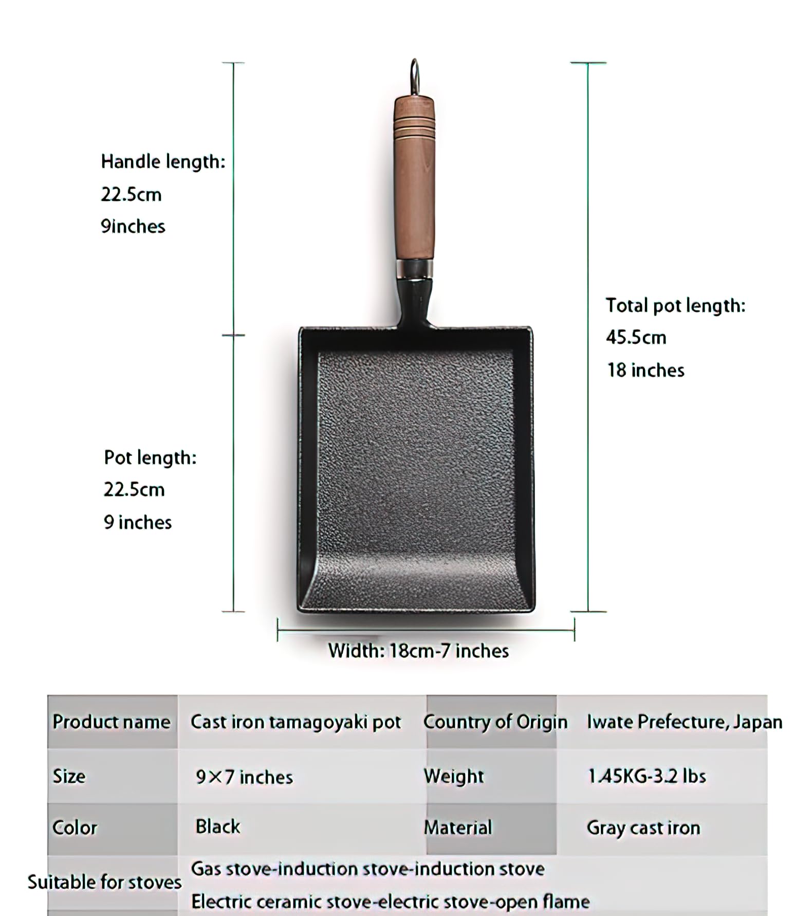 CoolZephyr Pre-Seasoned Cast Iron Tamagoyaki Pan - 9x7 Inches Ideal for Japanese Egg Omelettes