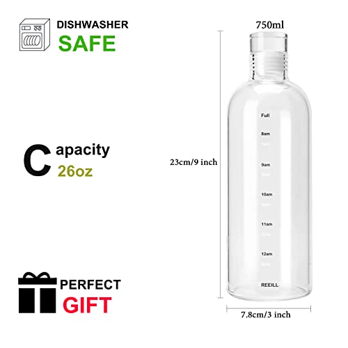 Clear Glass Water Bottles With Time Marker Non-slip Sleeve And Lids, Reusable Glass Drinking Bottles, Drink Water Bottle 26 Oz,Suitable For Drinks, Juices, Sodas, Coke, As Gifts Etc.(750ml)