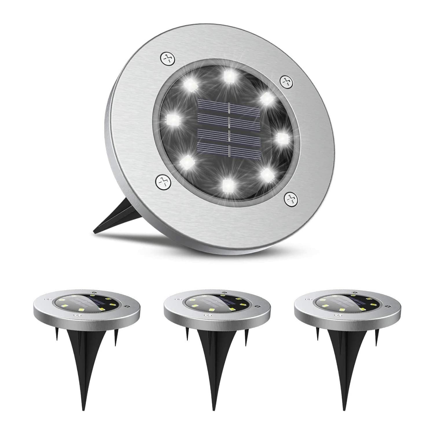 BRIGHTRIGHT Bright Right Solar Outdoor Lights (4 Lights) - White LED Weatherproof Outdoor Ground Lights for Landscape, Garden, Patio, Lawn, Deck, Pathway & Driveway