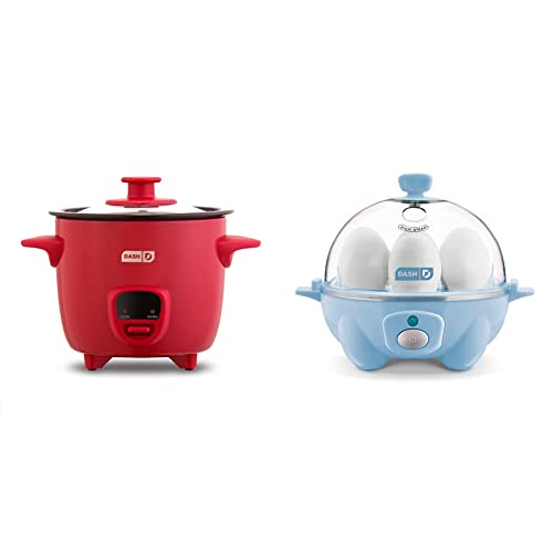 Dash DRCM200GBRD04 Mini Rice Cooker Steamer & Rapid Egg Cooker: 6 Egg Capacity Electric Egg Cooker for Hard Boiled Eggs, Poached Eggs, Scrambled Eggs, or Omelets with Auto Shut Off Feature-Dream Blue
