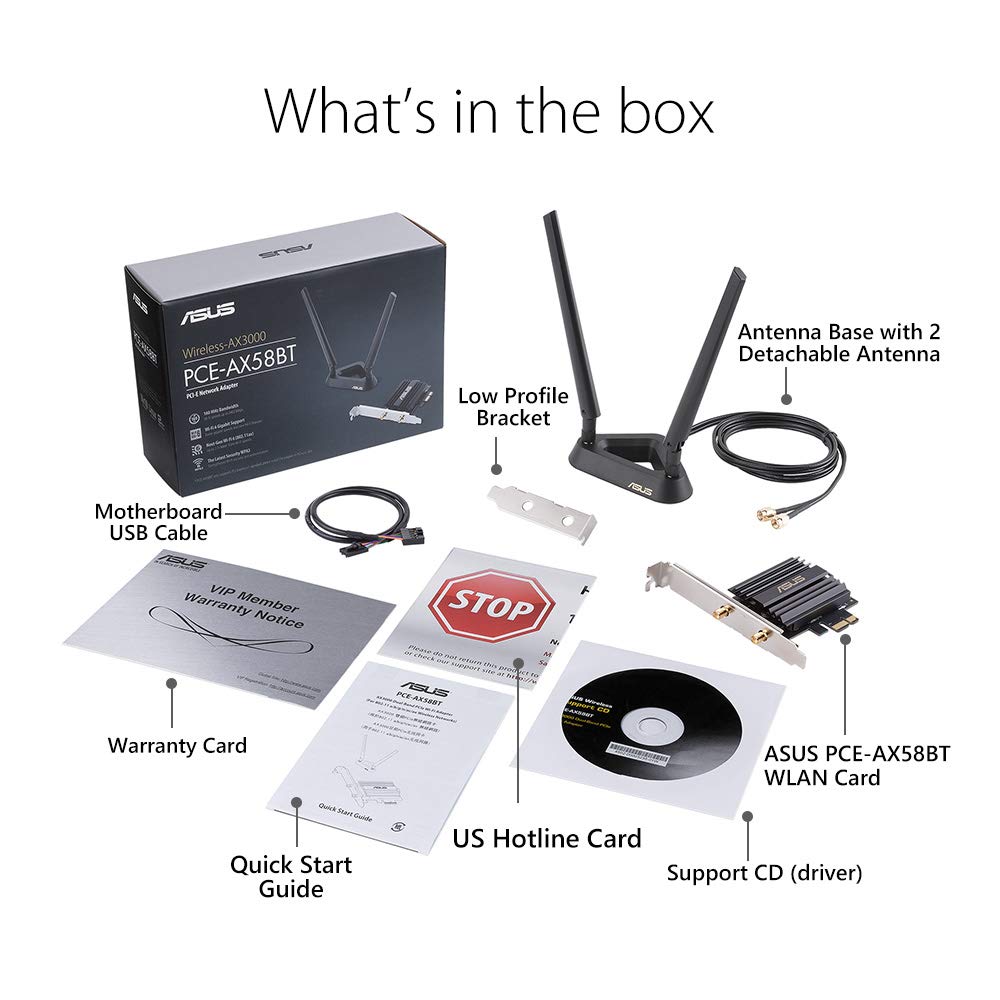 Asus AX3000 (Pce-AX58BT) Next-Gen WiFi 6 Dual Band PCIe Wireless Adapter with Bluetooth 5.0 - Ofdma, 2x2 MU-Mimo and Wpa3 Security,Black