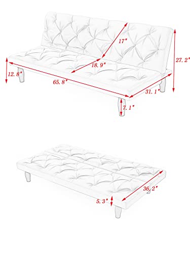 GPCRAC Convertible Folding Sofa Bed, Futon Sofabed with 3 Adjustable Positions for Living Room, Home, Office Dorms, Compact Living Spaces (Pink)