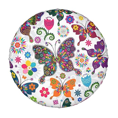 Colorful Butterflies and Flowers Spare Tire Cover Wheel Covers Universal Fit for Trailer SUV Truck Camper Trailers Accessories