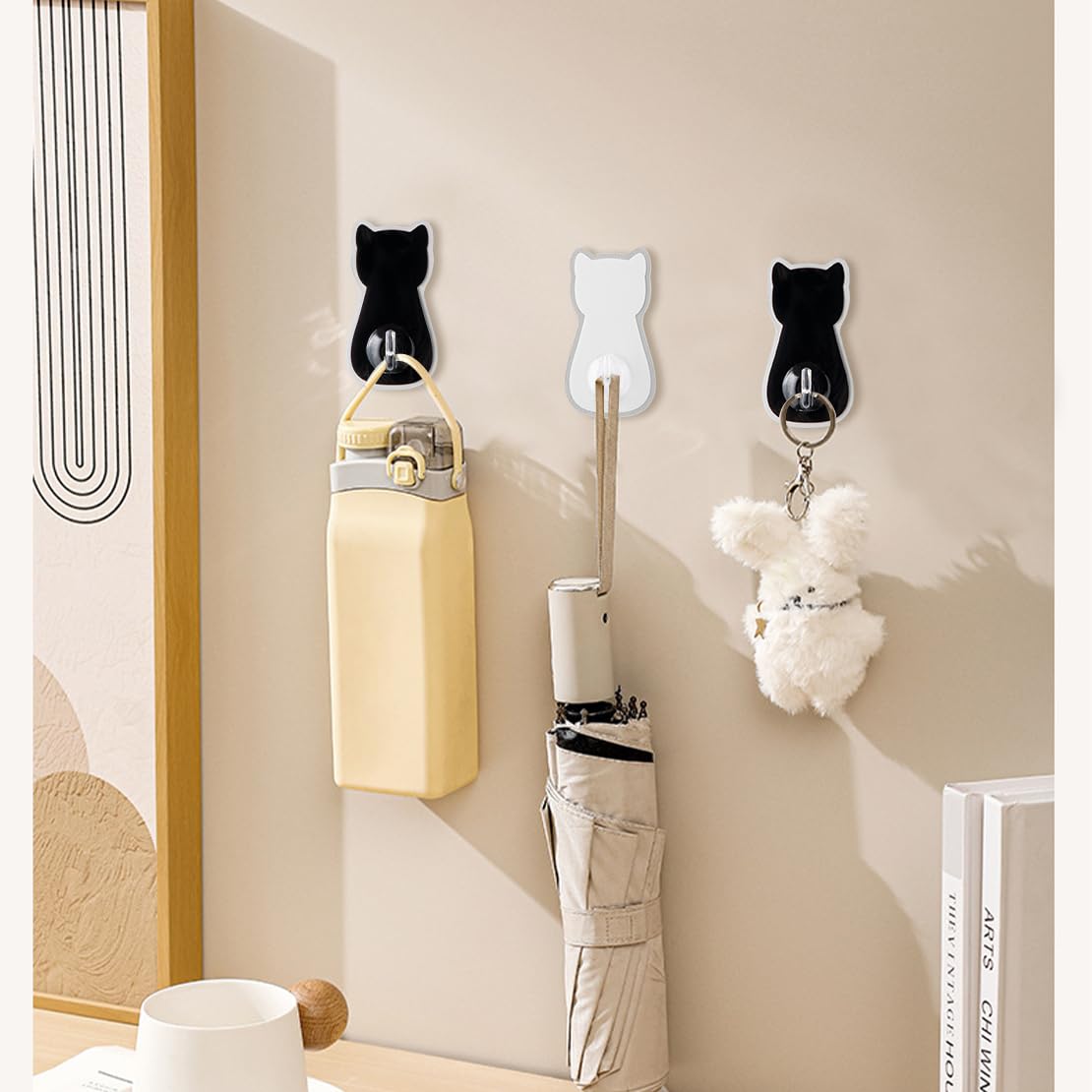 DeryArcle 4Pcs Cat Key Hook, Self Adhesive Hooks White Creative Cartoon Coat Hook Wall Mounted Hanger for Towel Scarf Bag Hat Gloves Robe Clothes (Type A)