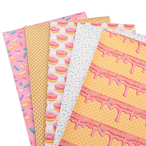 David accessories Donuts Cross Pattern Printed Synthetic Leather Fabric Sheets 5Pcs 7.7"x12.9"(Approx 20cm x 33cm) for DIY Bows Earrings Making Crafts (Donuts)