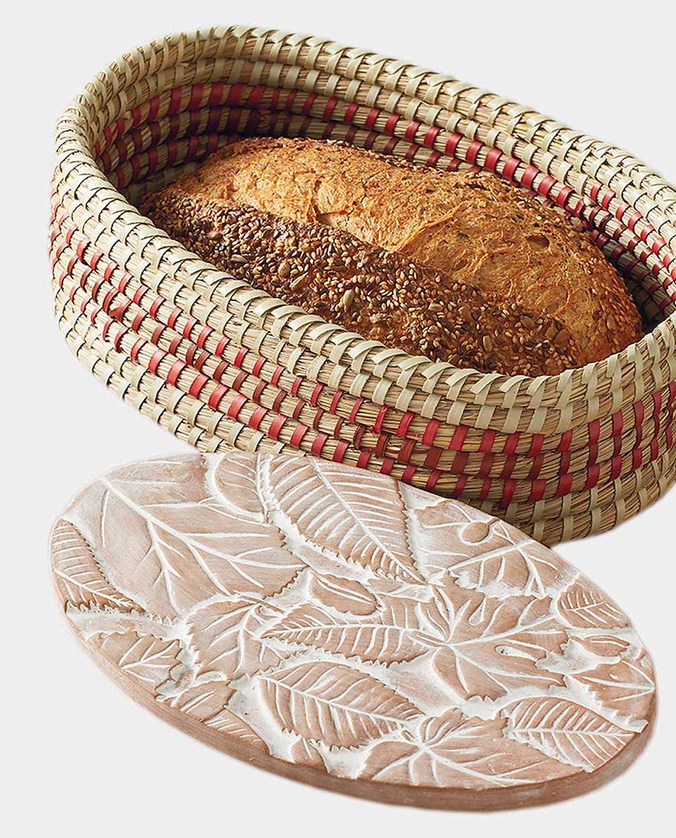 Better World Bio Bread Basket with Terracotta Warmer, Bread Basket, Bread Basket for Serving, Nature-Inspired Falling Leaves Design, Sized 12.5" w x 8.5" d x 3.5" h