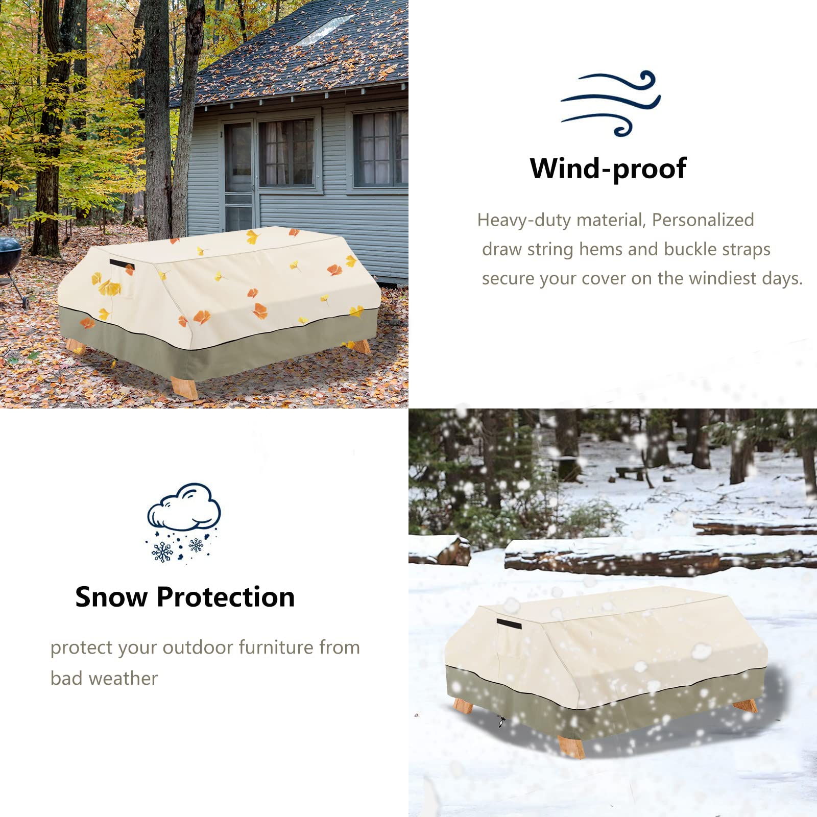 Bitubi 70 / 72 Inch Heavy Duty Waterproof Picnic Table Cover - 600D Tough Canvas Wind Dust Proof Anti-UV Outdoor Patio Table Bench Covers Winter