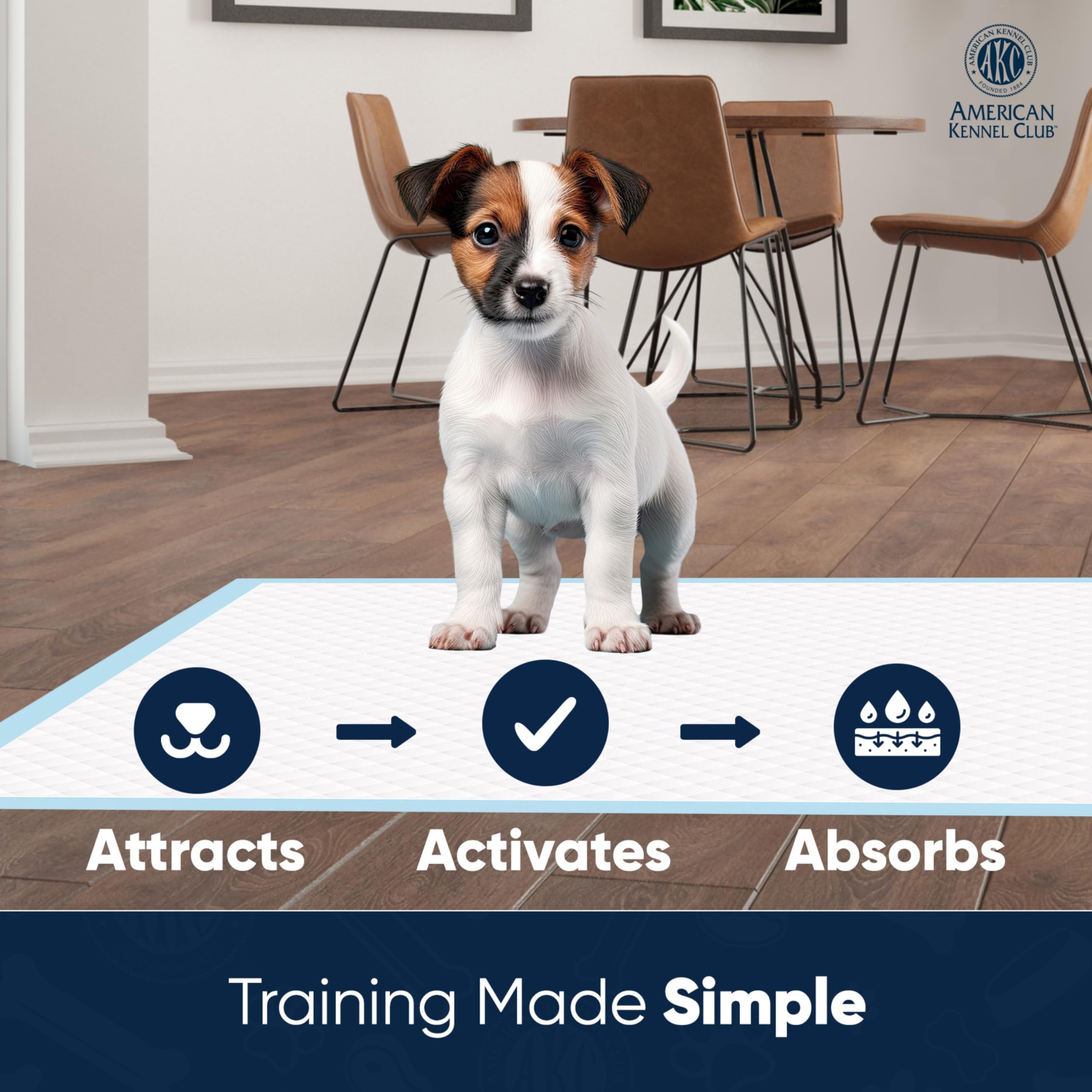 American Kennel Club Scented Puppy Training Pads with Ultra Absorbent Quick Dry Gel โ 22 x 22 Puppy Pads - Fresh Scented - Pack of 50