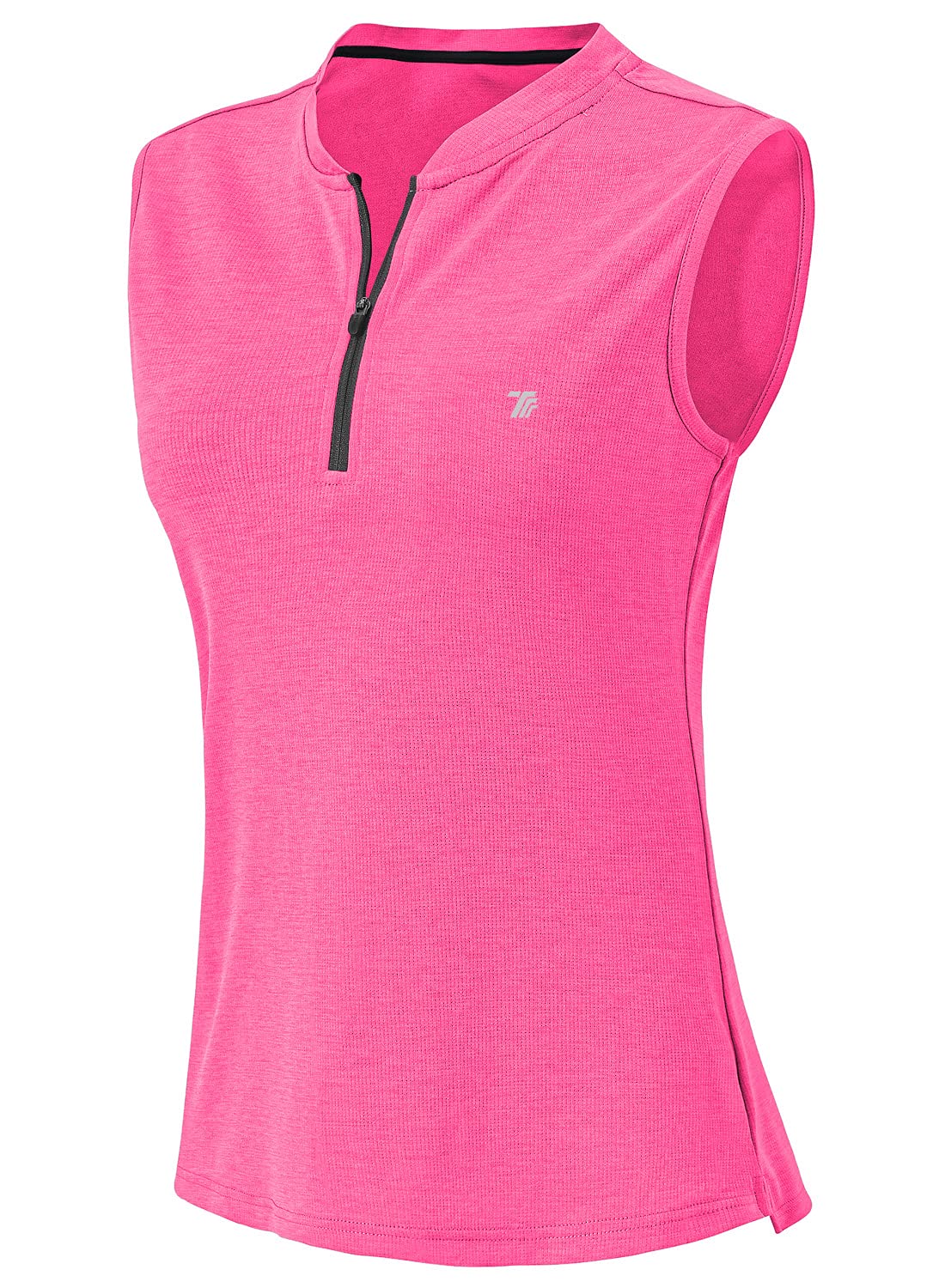 BGOWATU Women's Golf Polo Shirts Sleeveless Zip Up Collarless UPF 50+ Tennis T-Shirt Lightweight Quick Dry Rose XL