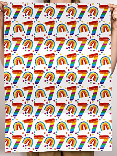 CENTRAL 23 Girls Wrapping Paper Birthday - Rainbow - 6 Sheets of White Gift Wrap - 7th Birthday Gift for Kids - Age 7 Seven - Comes with Stickers