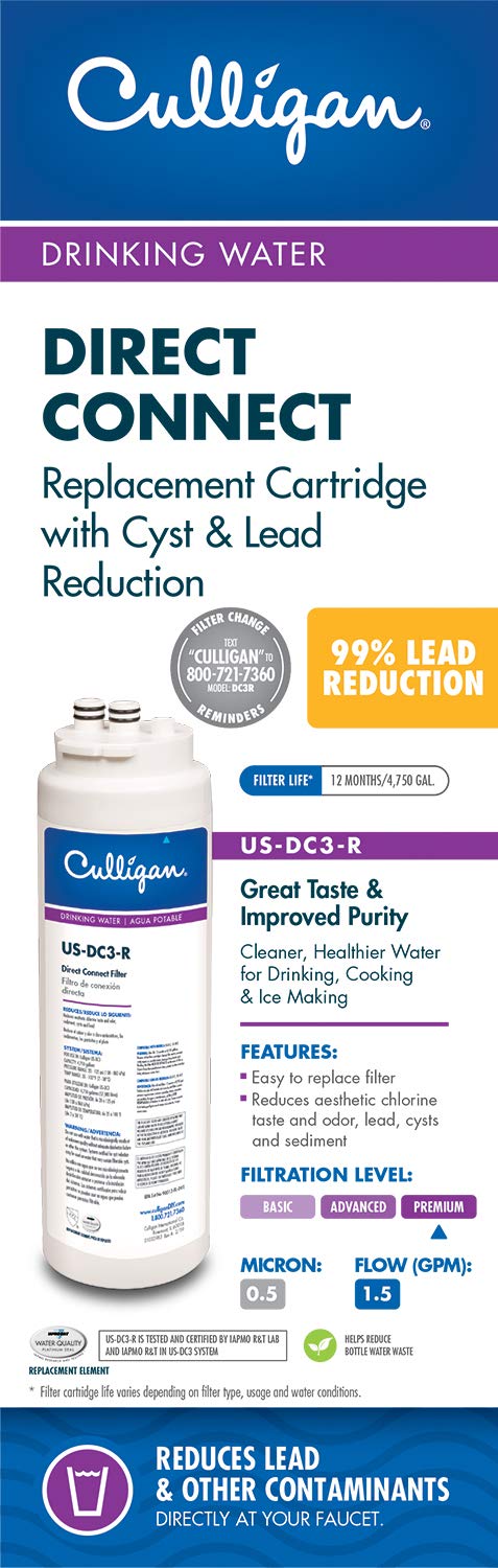 Culligan US-DC3-R Direct Connect Premium Water Filter Replacement Cartridge, 1 Count (Pack of 1), White