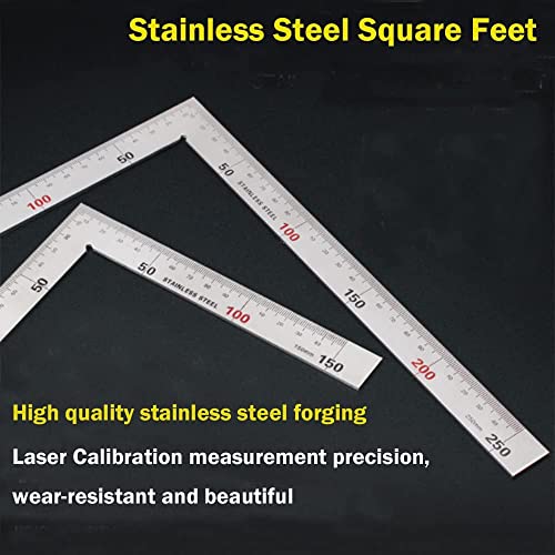 Bettomshin 1Pc L Shaped Ruler, 150x300mm Stainless Steel Straight Edge Ruler, 90 Degree Square Layout Tool, Thicken Right Angle Ruler Measuring Gauge for Carpenter Engineer, Random Font Color