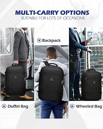 Hynes Eagle 42L Rolling Backpack Wheeled Backpack Flight Approved Travel Backpack Carry on Luggage Black with 3PCS Packing Cubes Set Teal