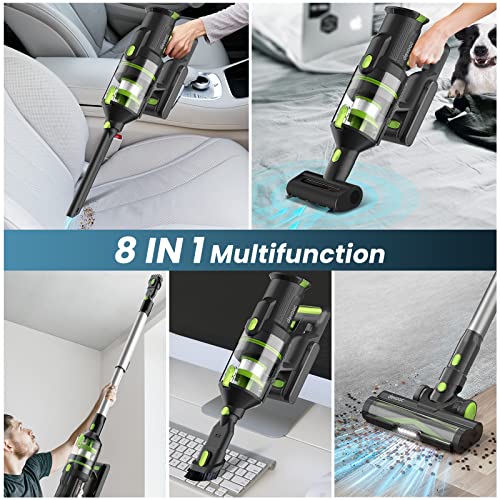 DevoacTech Cordless Vacuum Cleaner, Super Powerful Suction 33KPa Stick Vacuum 8 in 1, 265W Brushless Motor, Up to 45mins Runtime, LED Display Handheld Vacuum for Hard Floor Carpet Pet Hair -M100
