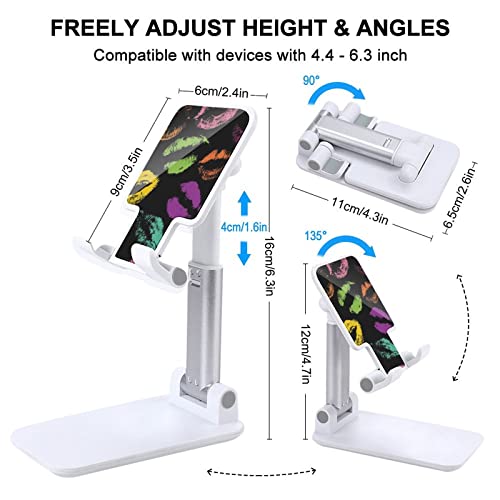 Colors Lips Prints Foldable Desktop Cell Phone Holder Portable Adjustable Stand for Travel Desk Accessories
