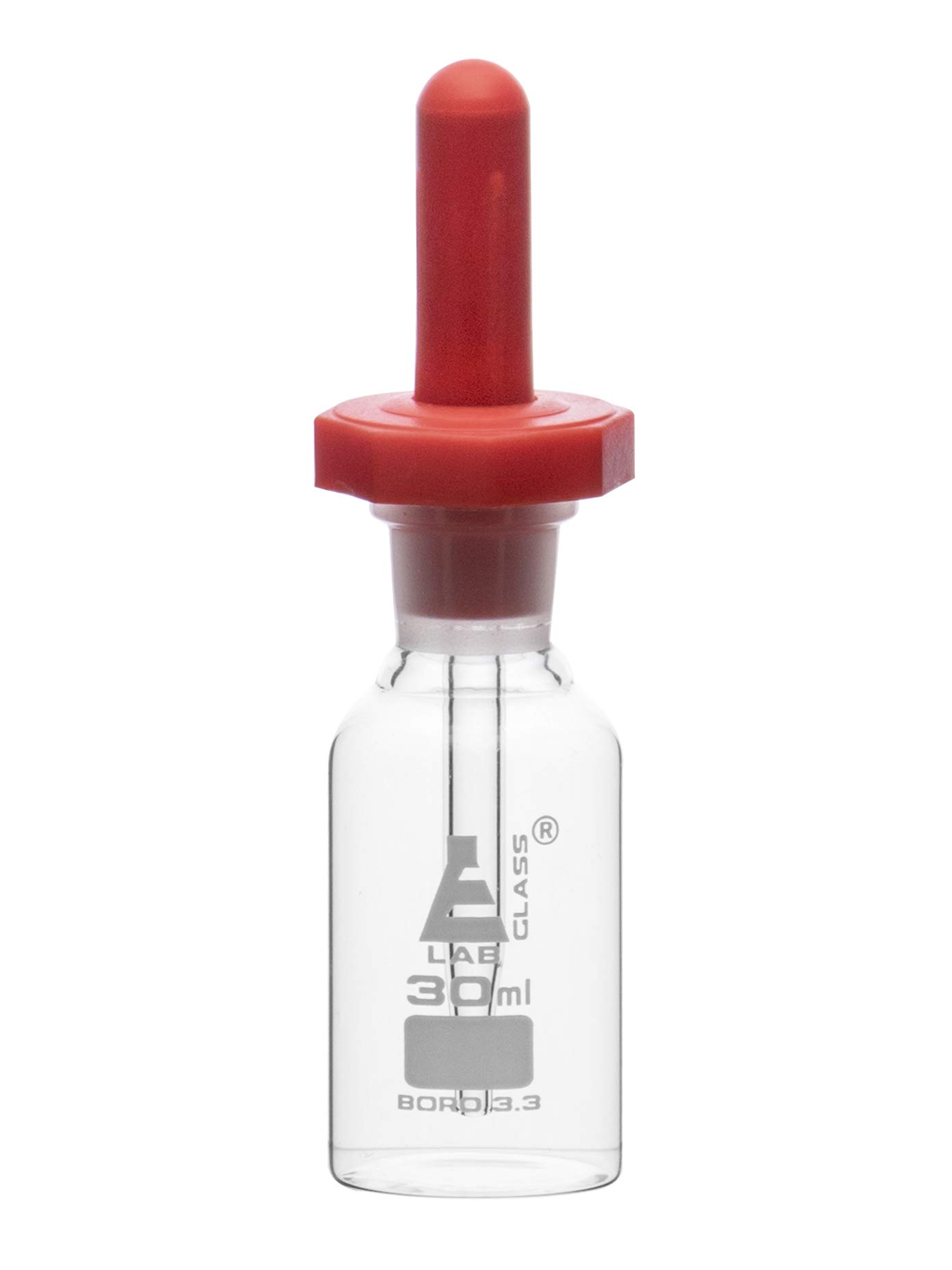 EISCO Dropping Bottle, 30ml (1oz) - Borosilicate 3.3 Glass - Eye Dropper Pipette and Dust Proof Rubber Bulb - Octagonal, Non-Screw Top
