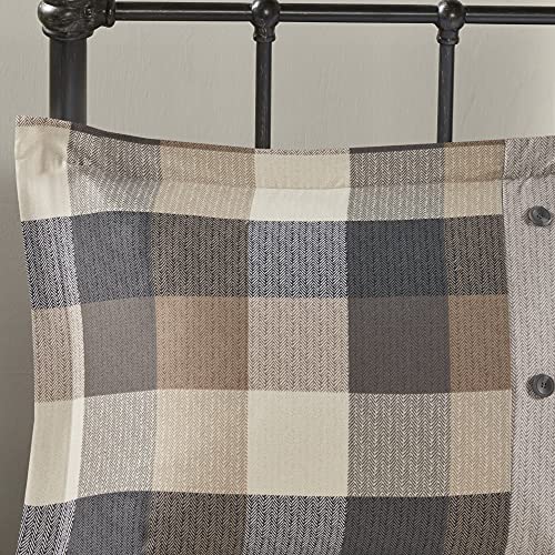 Madison Park Ridge Comforter Set-Cabin Lodge Plaid Herringbone Design All Season Down Alternative Cozy Bedding with Matching Bedskirt, Shams, Decorative Pillow, Queen(90"x90"), Neutral 7 Piece