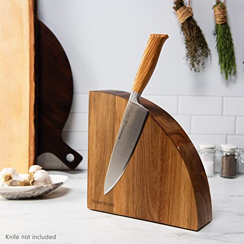 Messermeister Magnetic Knife Block, Acacia - Elegant, Durable & Secure - Holds 10 Knives or Steels & Scissors - 10"w x 10"h x 3"d