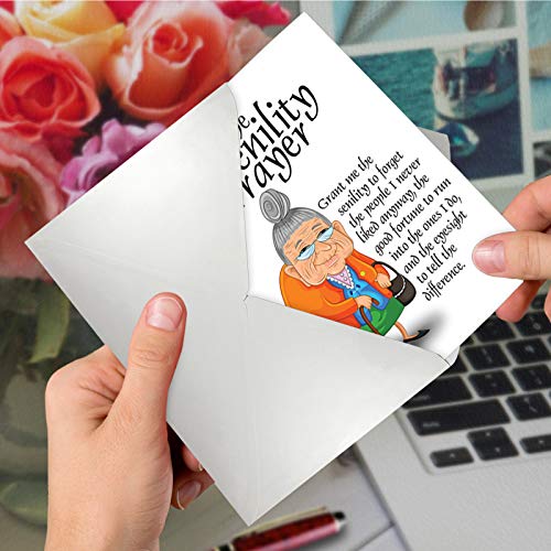 NobleWorks - Funny Happy Birthday Note Card with Envelope (4.63 x 6.75 Inch) - Bday Greeting Card for Women and Men - Congrats Bday Celebration Notecard - Senility Prayer 9046