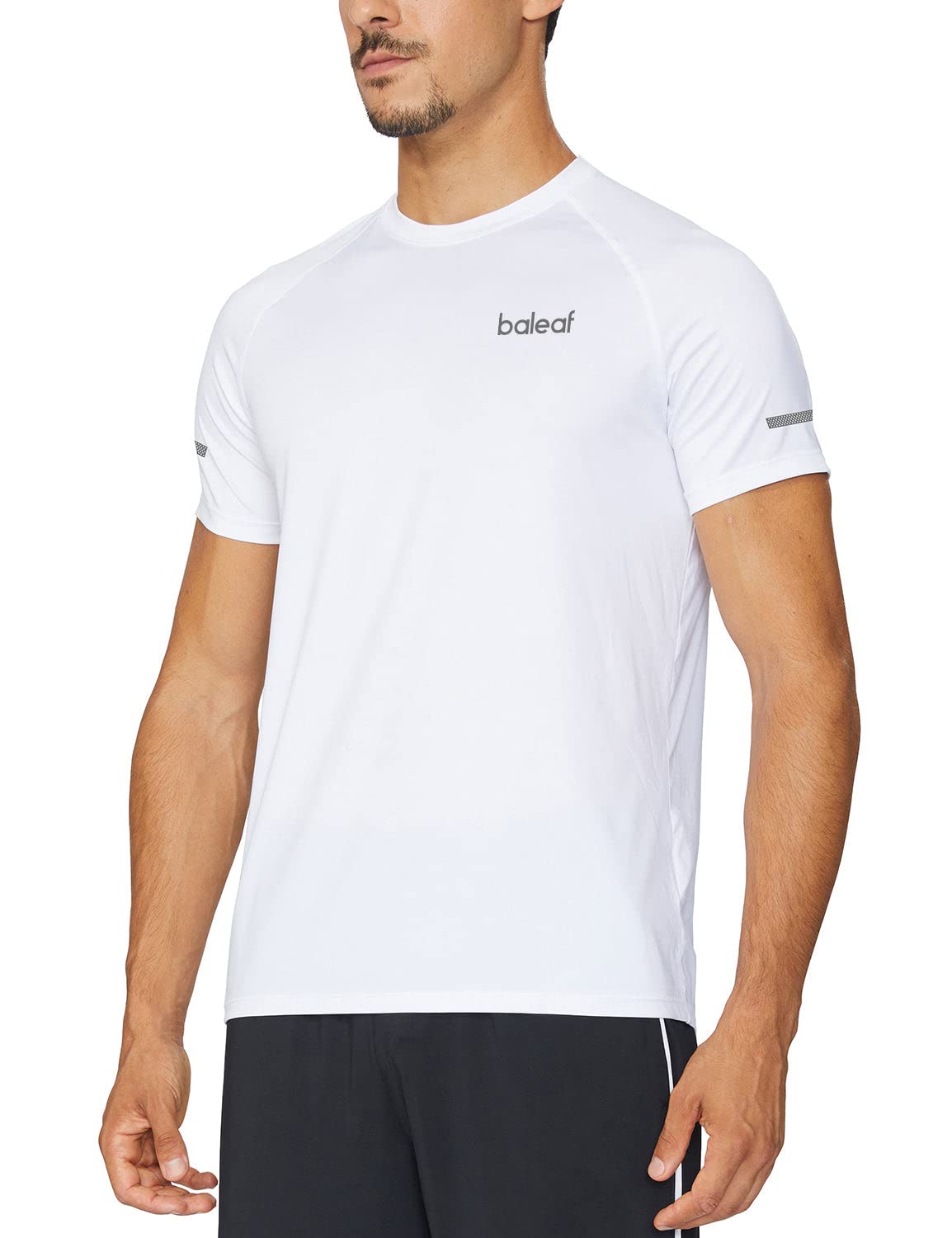 BALEAF Men's Running Shirts Workout Short Sleeve Athletic Gym T-Shirt Quick Dry White M
