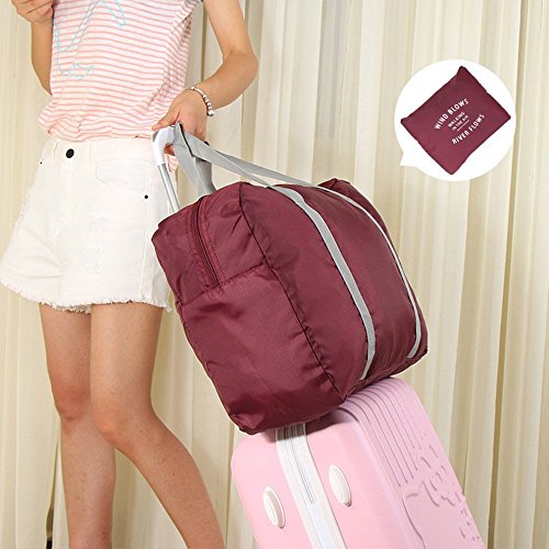 Foldable Travel Bag Luggage Storage for Sports Gym Water Resistant Nylon Canvas Duffel for Men, Women 32 Liter (Red)