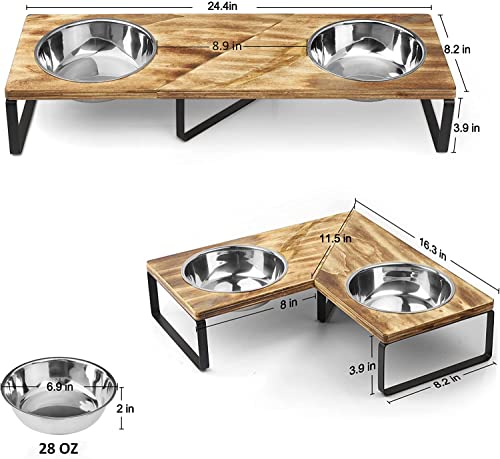 Cat Bowls Elevated Raised Cat Dog Bowl Stand with 2 Stainless Steel Cat Food Bowls for Cat Food and Water Bowls to Cats Small Dog Two Splicing Methods Carbonized Black