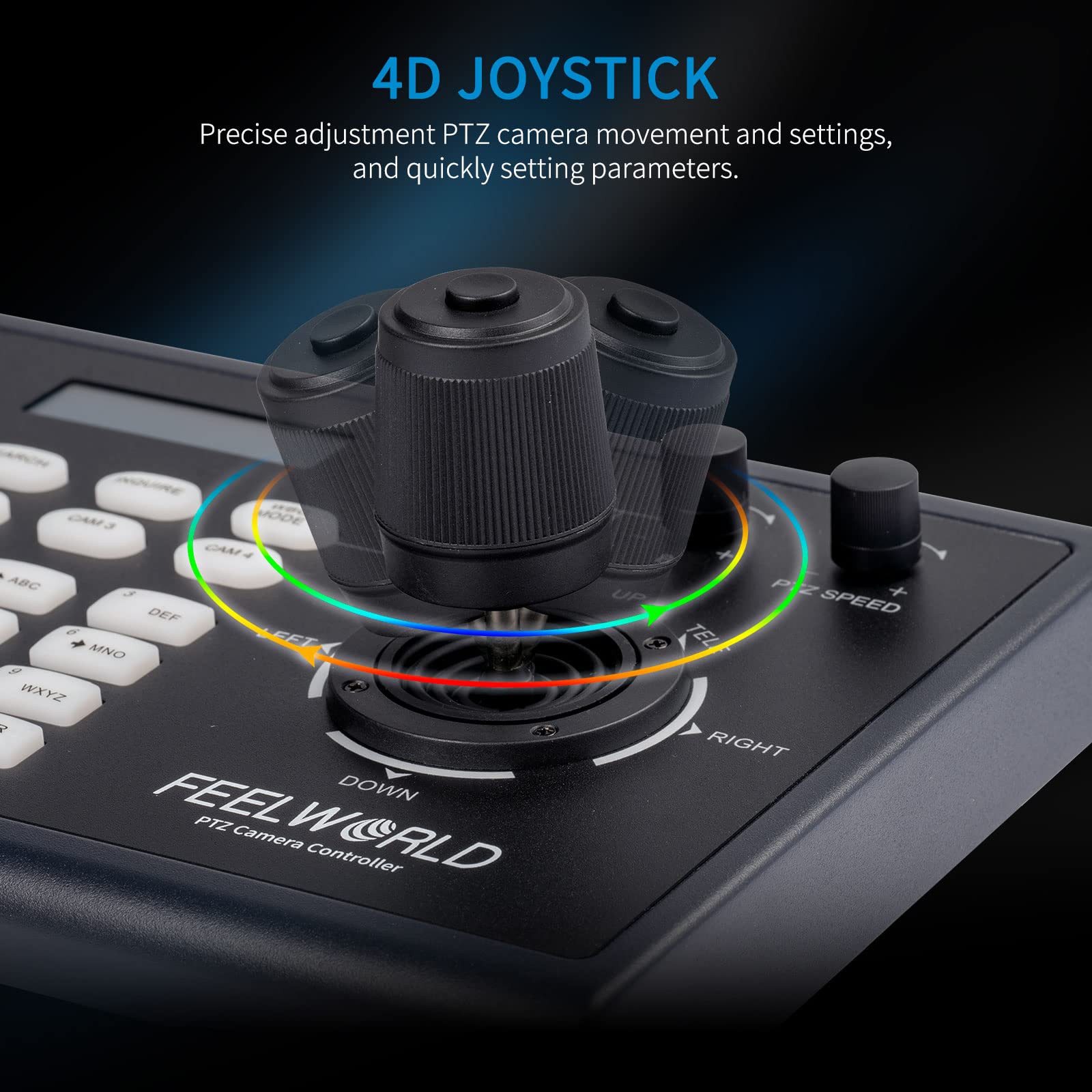 FEELWORLD KBC10 PTZ Camera Controller with Joystick and Keyboard Control LCD Screen PoE Supported for Live Streaming Church Conference