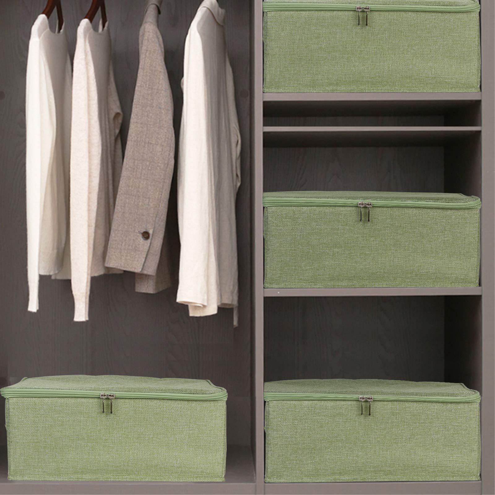 Natheeph Cube Storage Bins with Zipper Lid Foldable Storage Box with Handles Cotton Linen Closet Organizers and Storage Baskets for Clothes Toys (S)