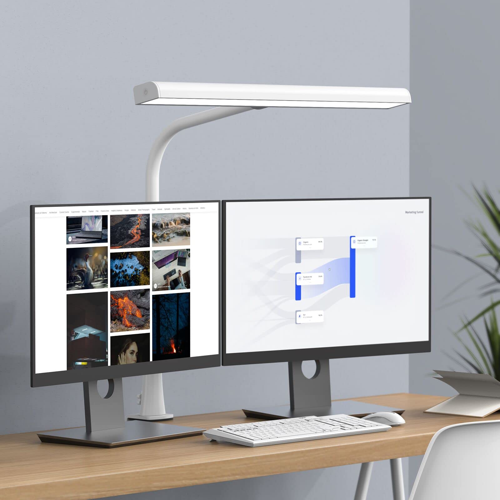 BEIGAON LED Desk Lamp with Clamp, 10W Desk Lamps for Home Office, Eye-Caring Computer Monitor Light, 3 Color Modes, Dimmable & Touch Control, Architect Desk Light for Drawing,Workbench-1000LM,White
