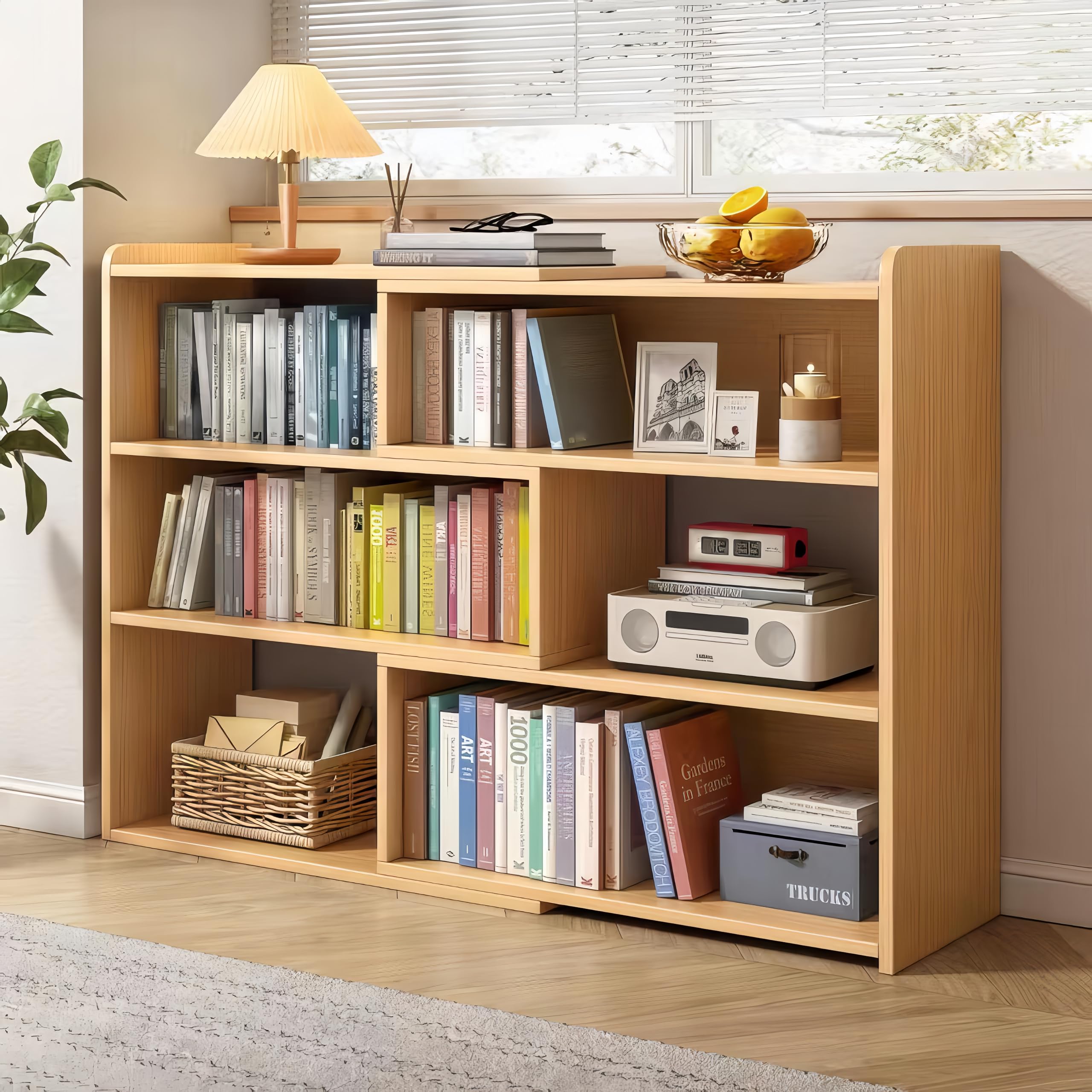 Cmishe 4-Tier Wooden Bookshelf, Expandable 25-47 inch Wide Bookcase, Modern Freestanding Bookcas for Small Space or Corner (Walnut)