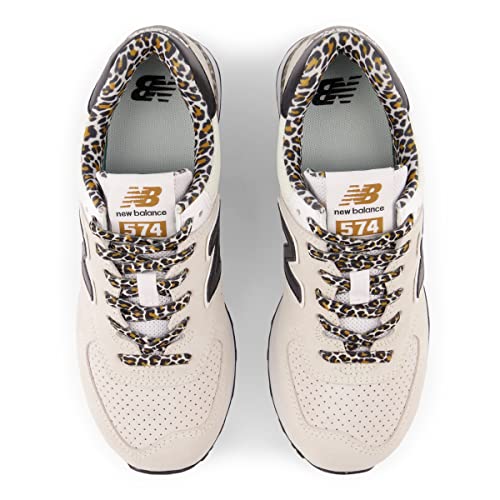 New Balance Women's 574 V2 Animal Print Sneaker, White/Black, 5.5