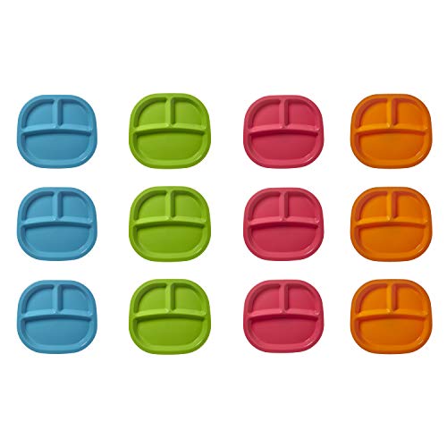 US Acrylic Harmony 3-compartment Divided Plastic Kids Tray in 4 Calypso Colors | set of 12 Reusable, BPA-free Plates, Made in the USA, Microwave & Dishwasher Safe Dinnerware