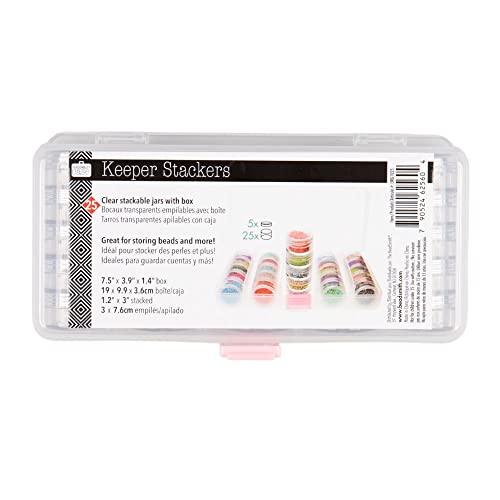 Craft County Clear Organizer Box with 5 Sets of Five Stackable Jars with Lid β 31 Pieces β Great for Diamond Art, Beads, Findings, Saving Space, and More!