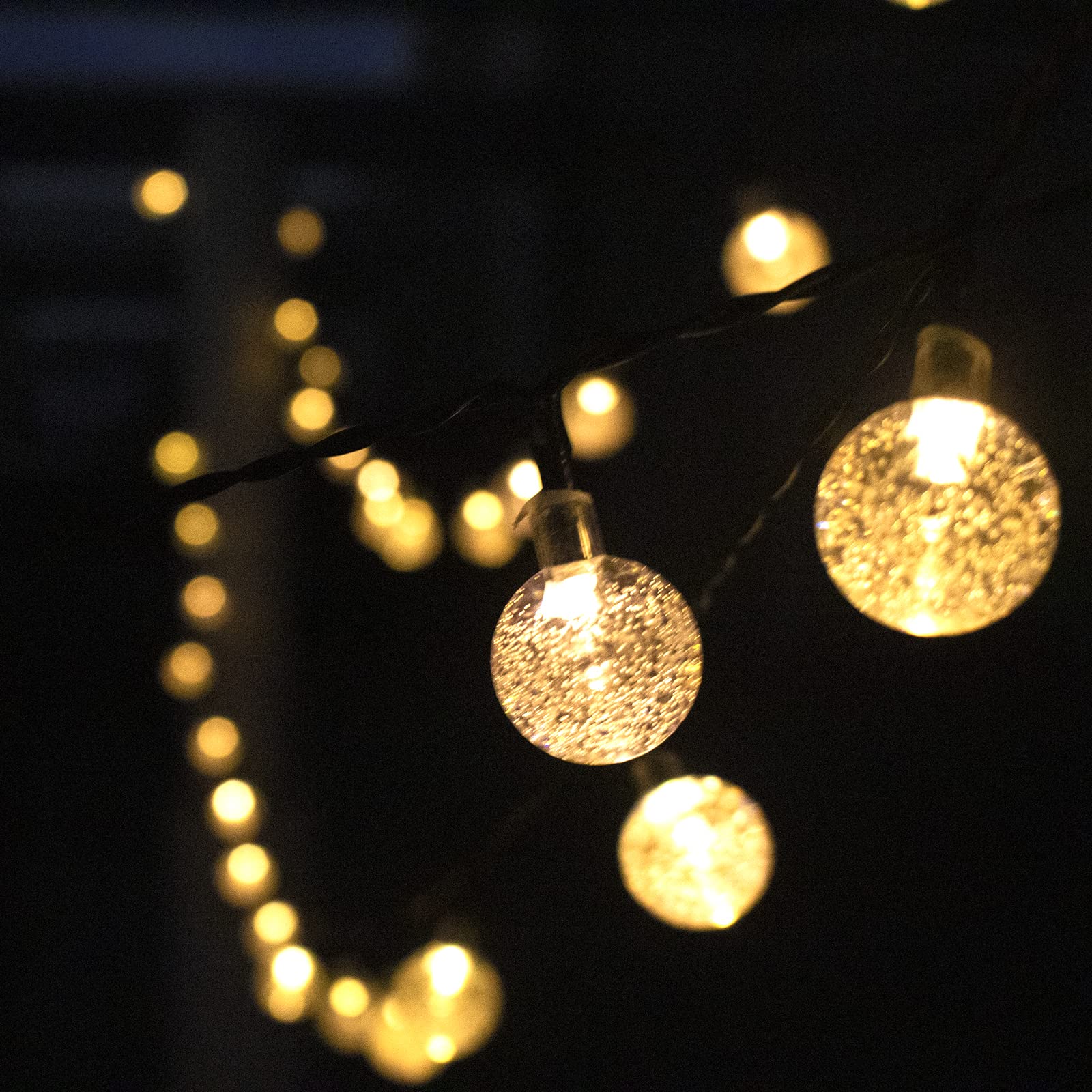 Solar Outdoor String Lights 60 LED Waterproof Solar Powered Patio Lights with 8 Lighting Modes, Crystal Globe Lights for Outside Garden Porch Balcony Yard Wedding Party Decor, 35.6FT, Warm White