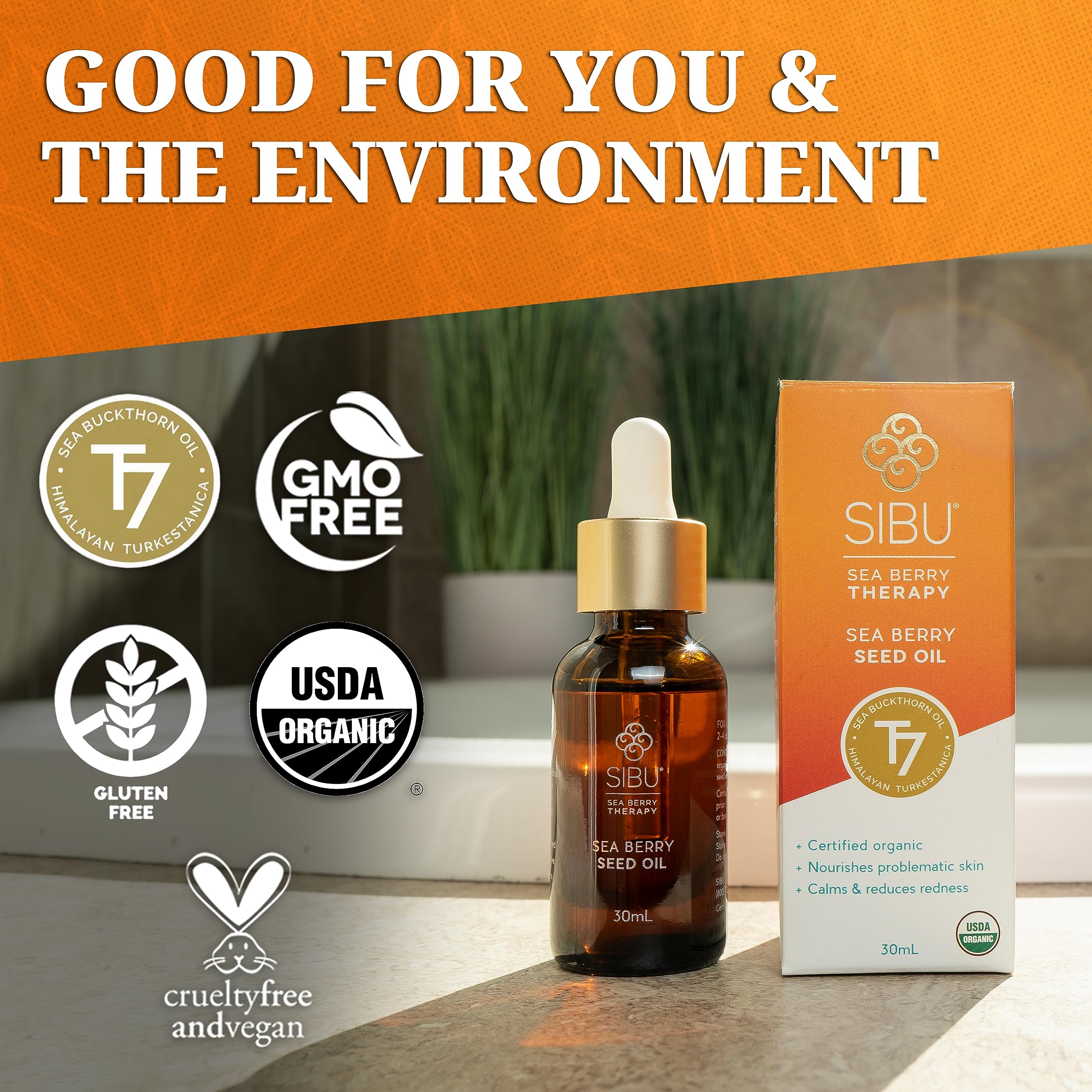 Sibu Premium Himalayan Sea Buckthorn Seed Oil, USDA Organic (10ml) β Amazing for Sensitive Skin, Breakouts, & Irritation