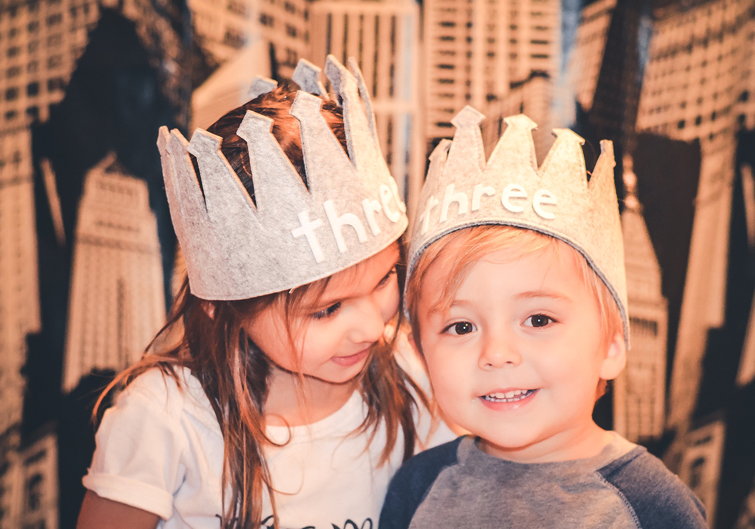 Toddler Third Crown Birthday Gray White Party I am 3 B-Day Hat Girl Boy