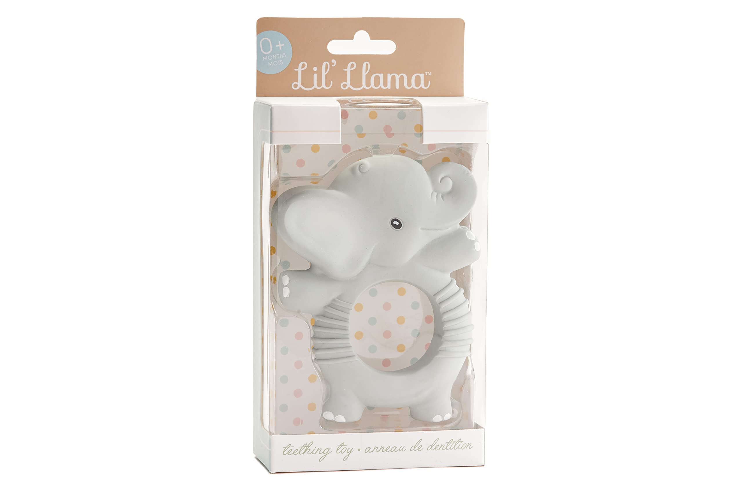 Lil' Llama Baby Elephant Teether - 100% Natural Rubber Teething Ring - Non-Toxic, BPA Free Elephant Teething Ring - Safe Cute Baby Teething Rings for Babies