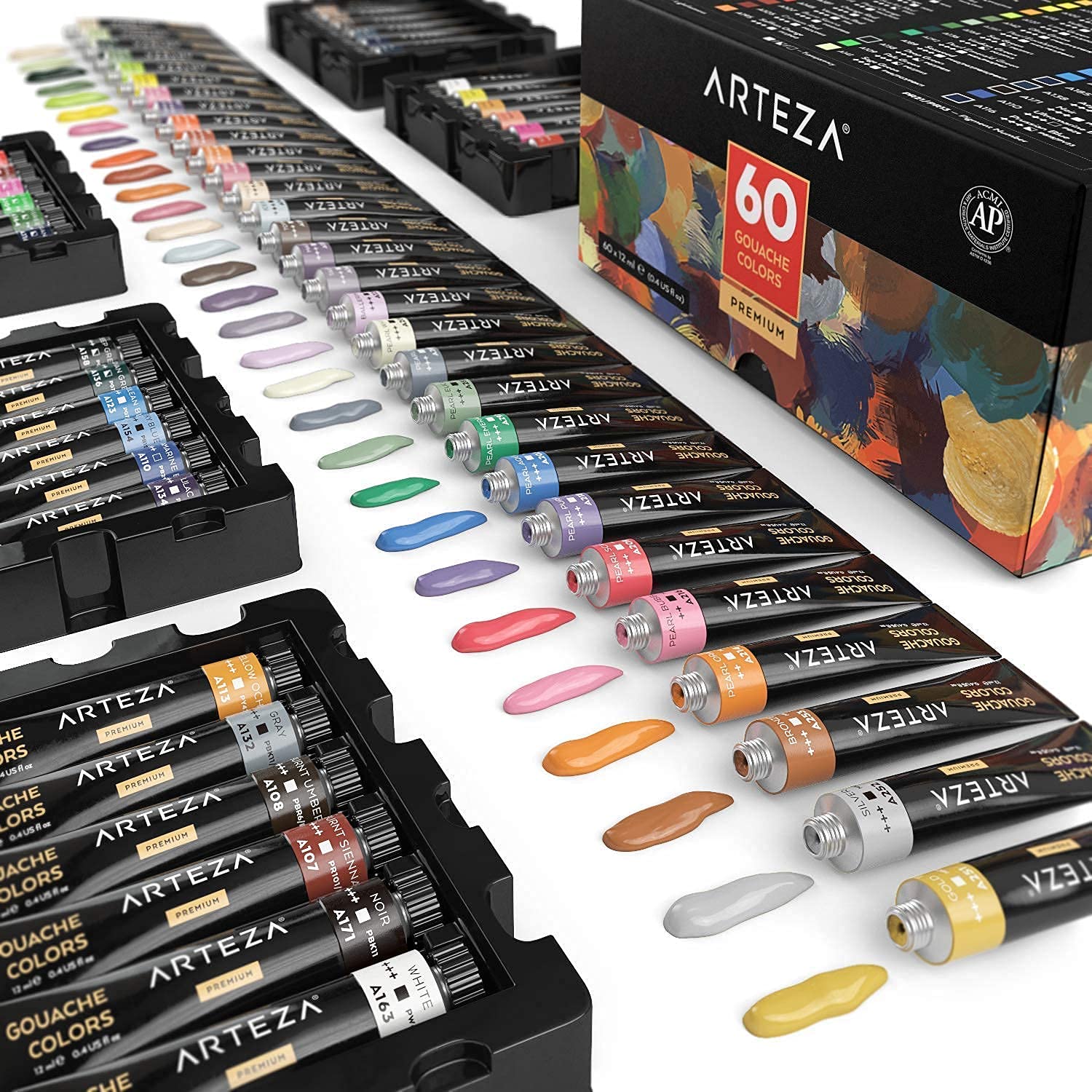 Arteza Gouache Paint and Stretched Canvas Bundle, Painting Art Supplies for Artist, Hobby Painters & Beginners