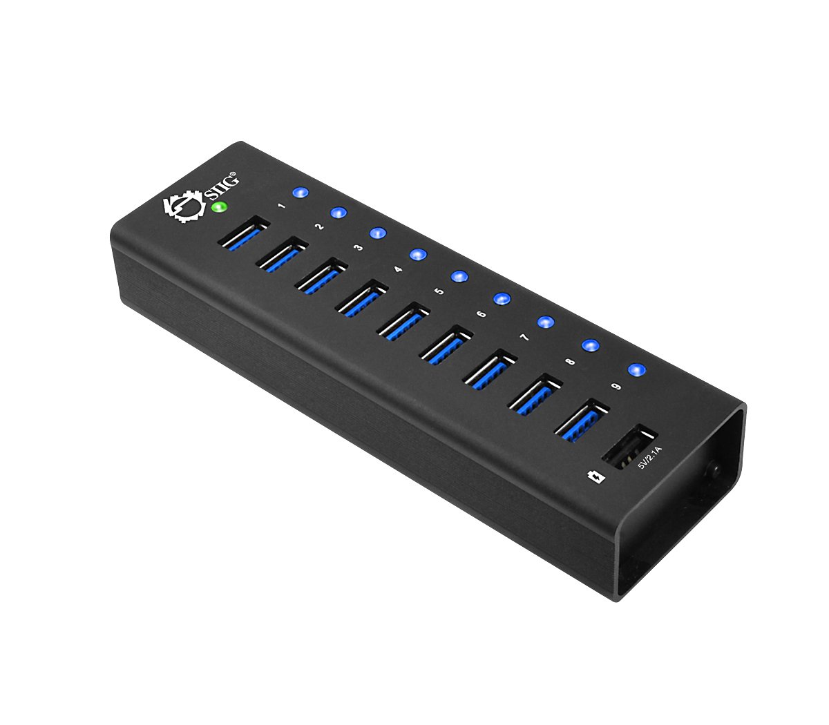 SIIG 10 Port USB Hub with 9 USB 3.0 Data ports and 1 charging port, 12V/5A Power Adapter, for Tablets, Smartphones, Hard Disk