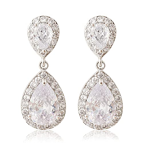BEMDOFIG 1 Pairs Silver Dangle Wedding Earrings for Bridesmaids,Rhinestone Costume Jewelry for Women